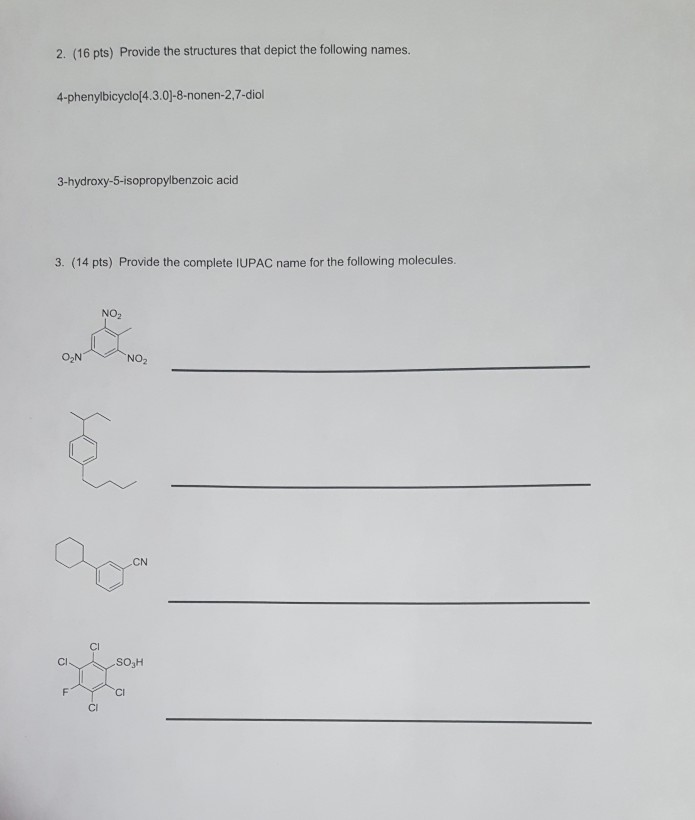 Solved 2. (16 pts) Provide the structures that depict the | Chegg.com