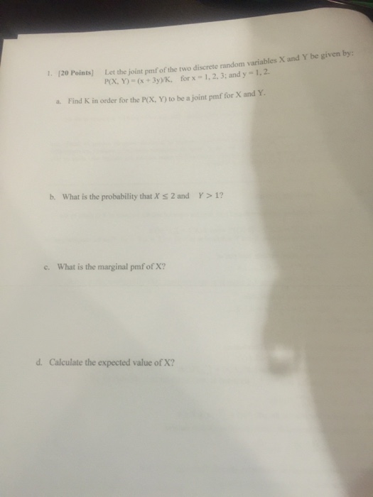 Solved Let the joint pmf of the two discrete random | Chegg.com