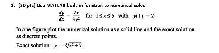Solved 2. [30 pts] Use MATLAB built-in function to numerical | Chegg.com