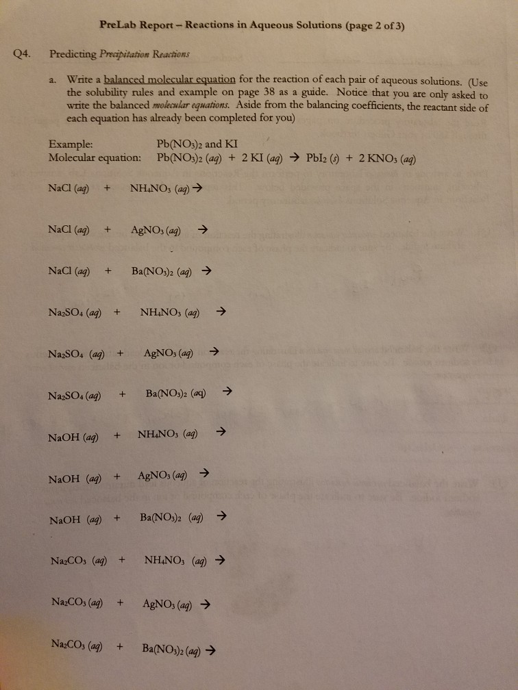 Solved Write a balanced molecular equation for the reaction | Chegg.com