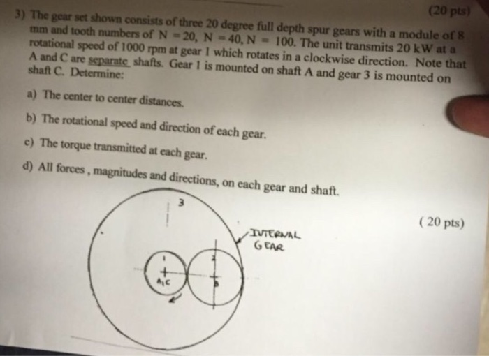 Solved The gear set shown consists of three 20 degree full | Chegg.com