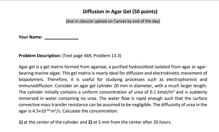 Diffusion in Agar Gel (50 points) (due in class/or | Chegg.com