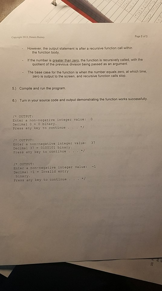 Solved Copyright 2013, Dennis Rainey HW 5a-Recursion Decimal | Chegg.com