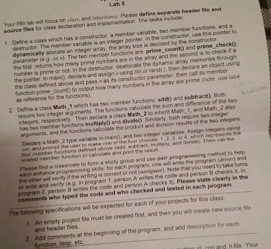 Solved Your fifth lab will focus on class, and inheritance- | Chegg.com