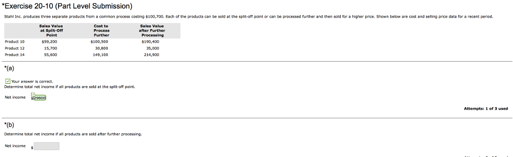 Solved Exercise 20-10 (Part Level Submission) Stahl Inc, | Chegg.com