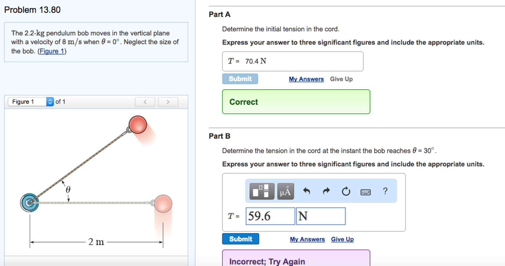 Solved The 2.2-kg pendulum bob moves in the vertical plane | Chegg.com