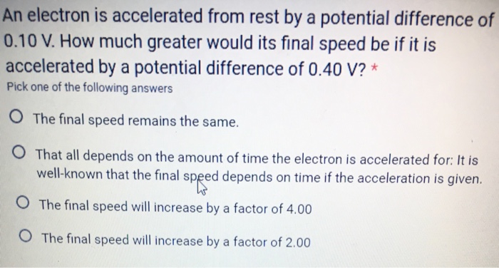 Solved An electron is accelerated from rest by a potential | Chegg.com