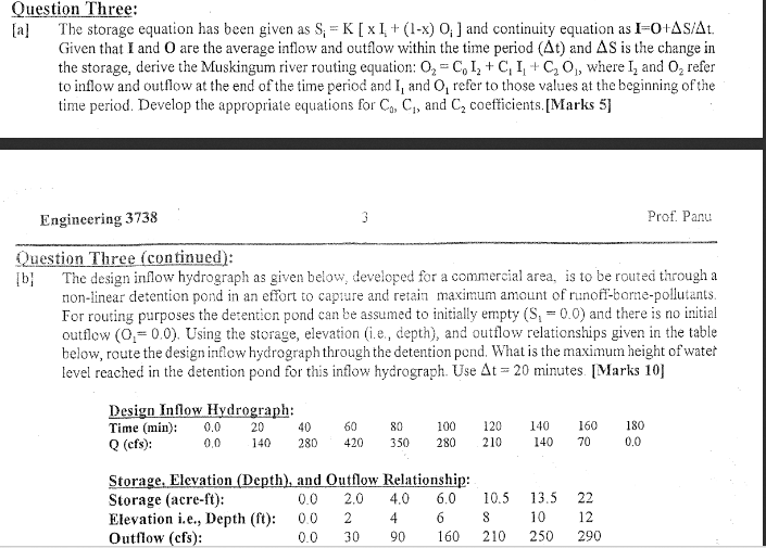 Solved The storage equation has been given as Si = K [ x·+ | Chegg.com