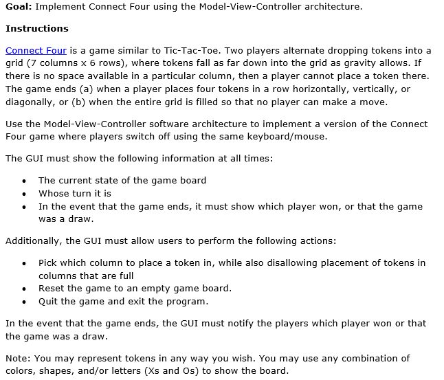 Solved Goal: Implement Connect Four using the | Chegg.com