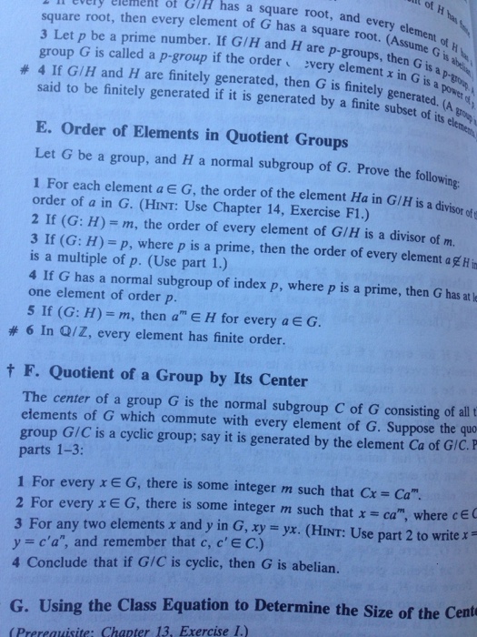 Solved E. Order of Elements in Quotient Groups Let G be a | Chegg.com