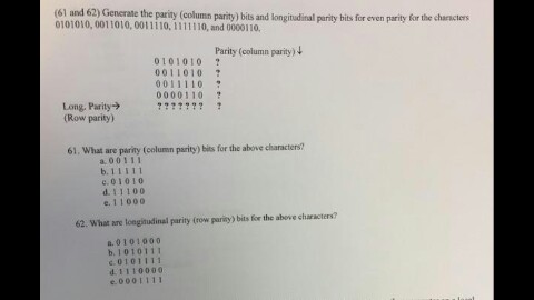 Solved Generate the parity (column parity) bits and | Chegg.com
