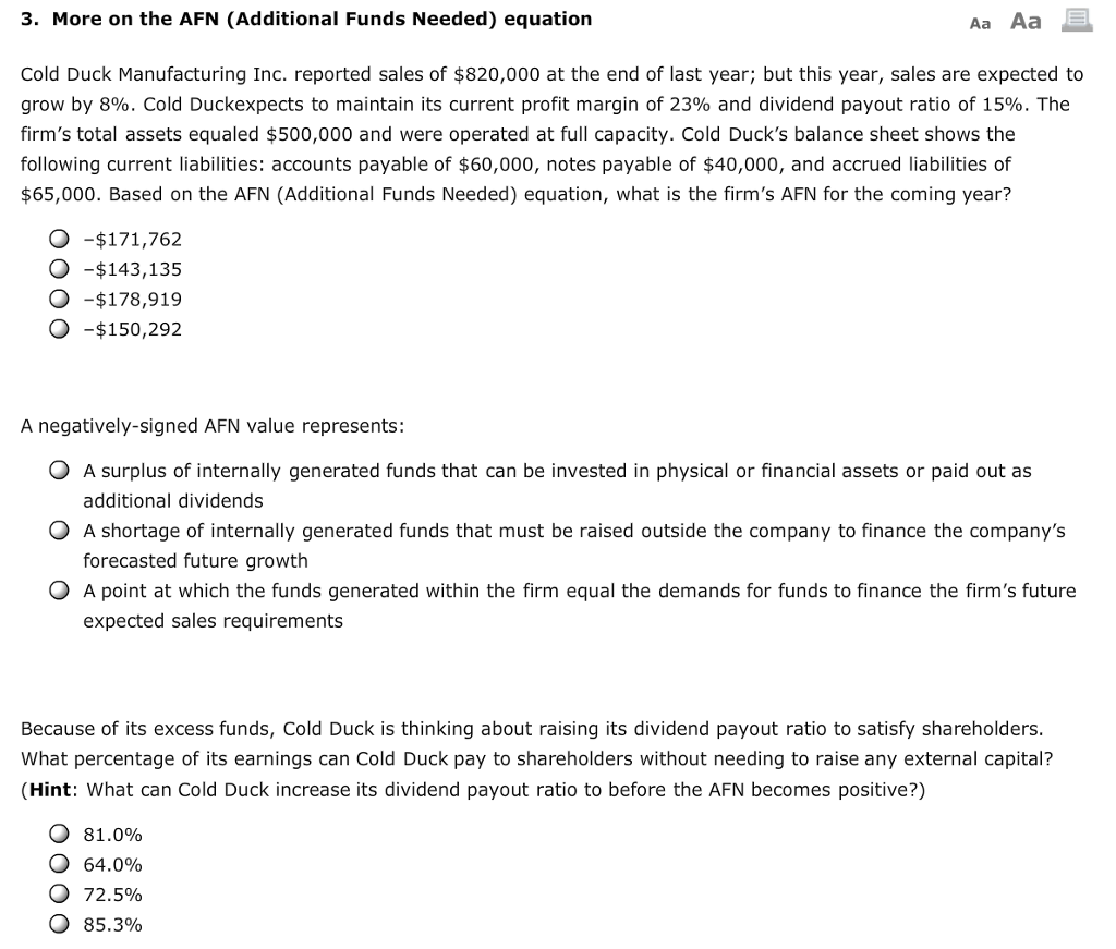 Solved 3. More on the AFN (Additional Funds Needed) equation | Chegg.com