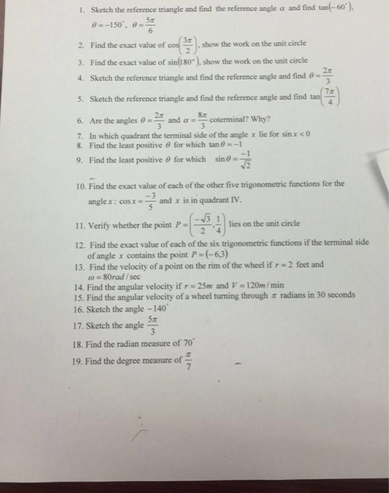 Solved Sketch the reference triangle and find the reference | Chegg.com