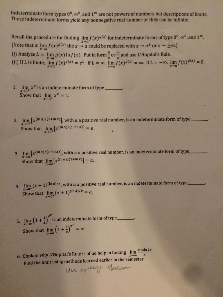 Solved Indeterminate form types 0 degree, infinity degree, | Chegg.com