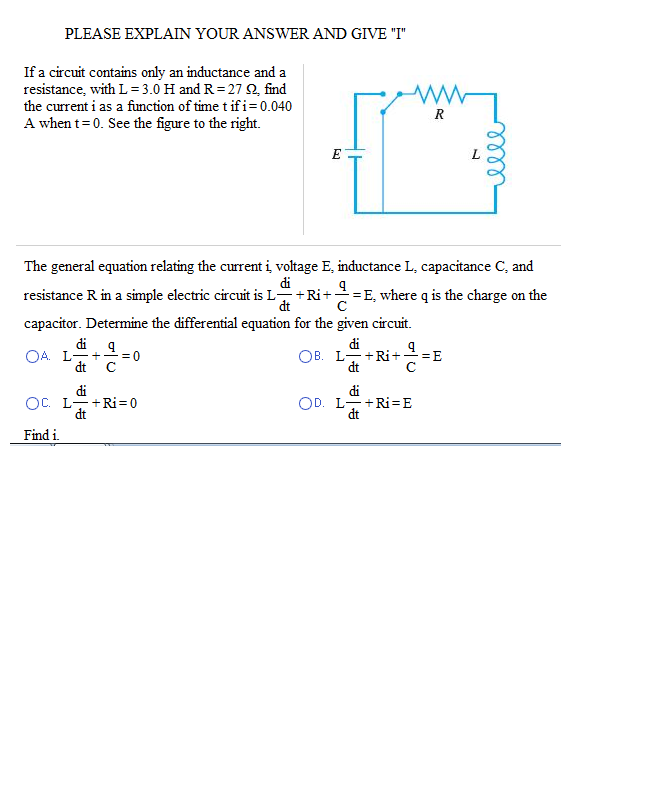 Solved If a circuit contains only an inductance and a | Chegg.com