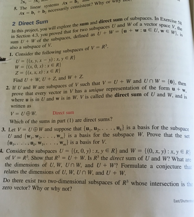 Solved In this project, you will explore the sum and direct | Chegg.com
