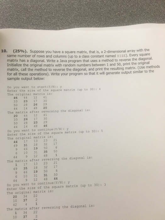 Solved Suppose you have a square matrix, that is, a | Chegg.com
