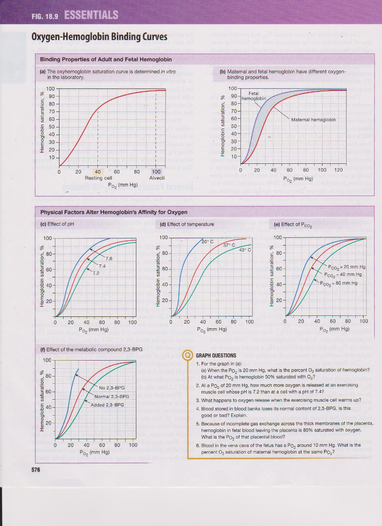 FIG. 18.9 ESSENTIALS Oxygen-Hemoglobin Binding Curves | Chegg.com