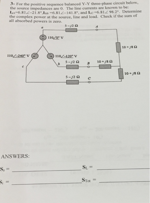 Solved For the positive sequence balanced Y-Y three-phase | Chegg.com