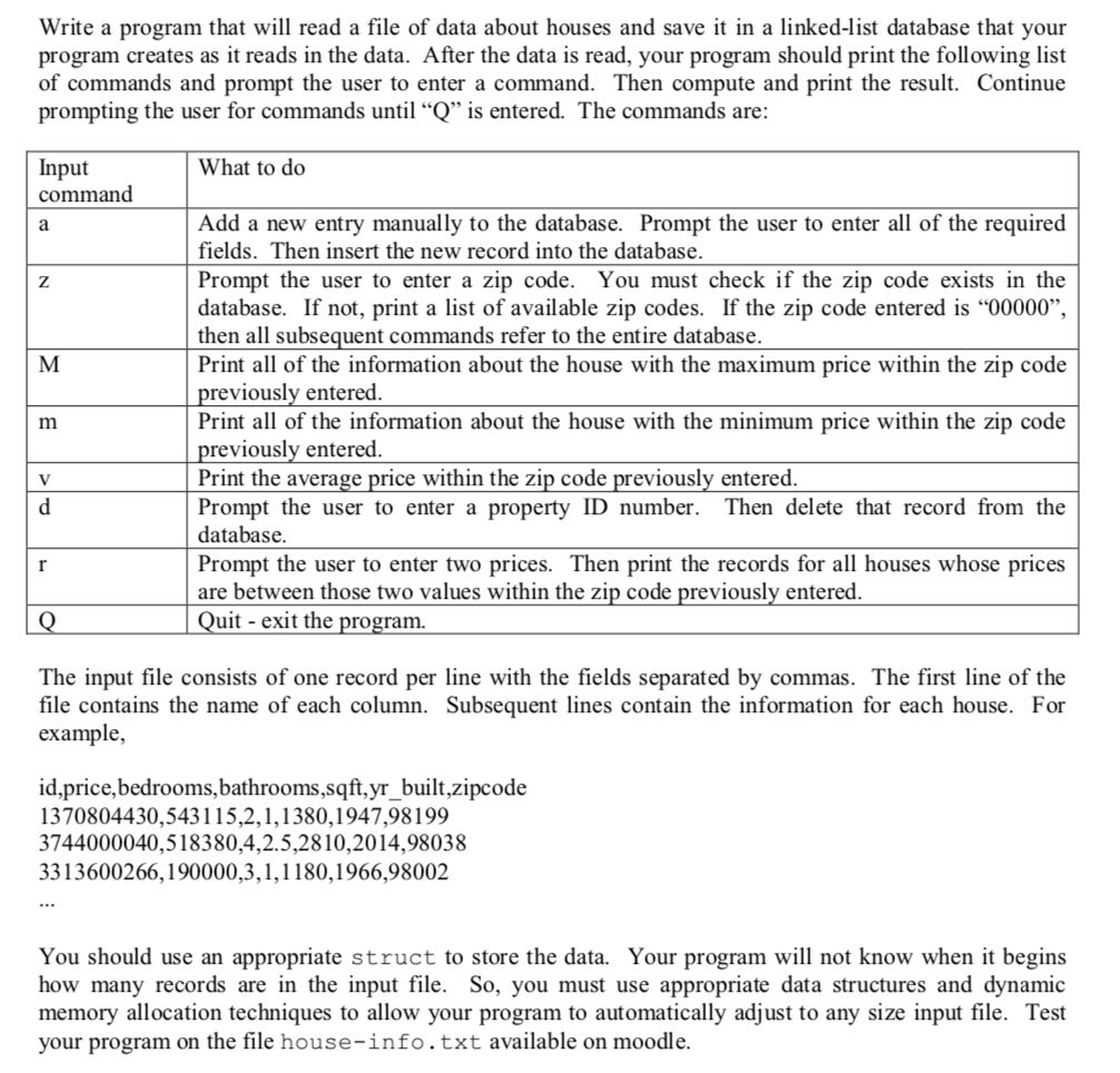 Write a program that will read a file of data about | Chegg.com