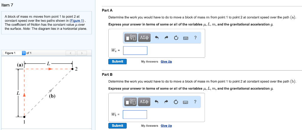 Solved A block of mass m moves from point 1 to point 2 at | Chegg.com