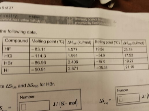 Solved 1. Using the following data, calculate ∆Sfus and | Chegg.com