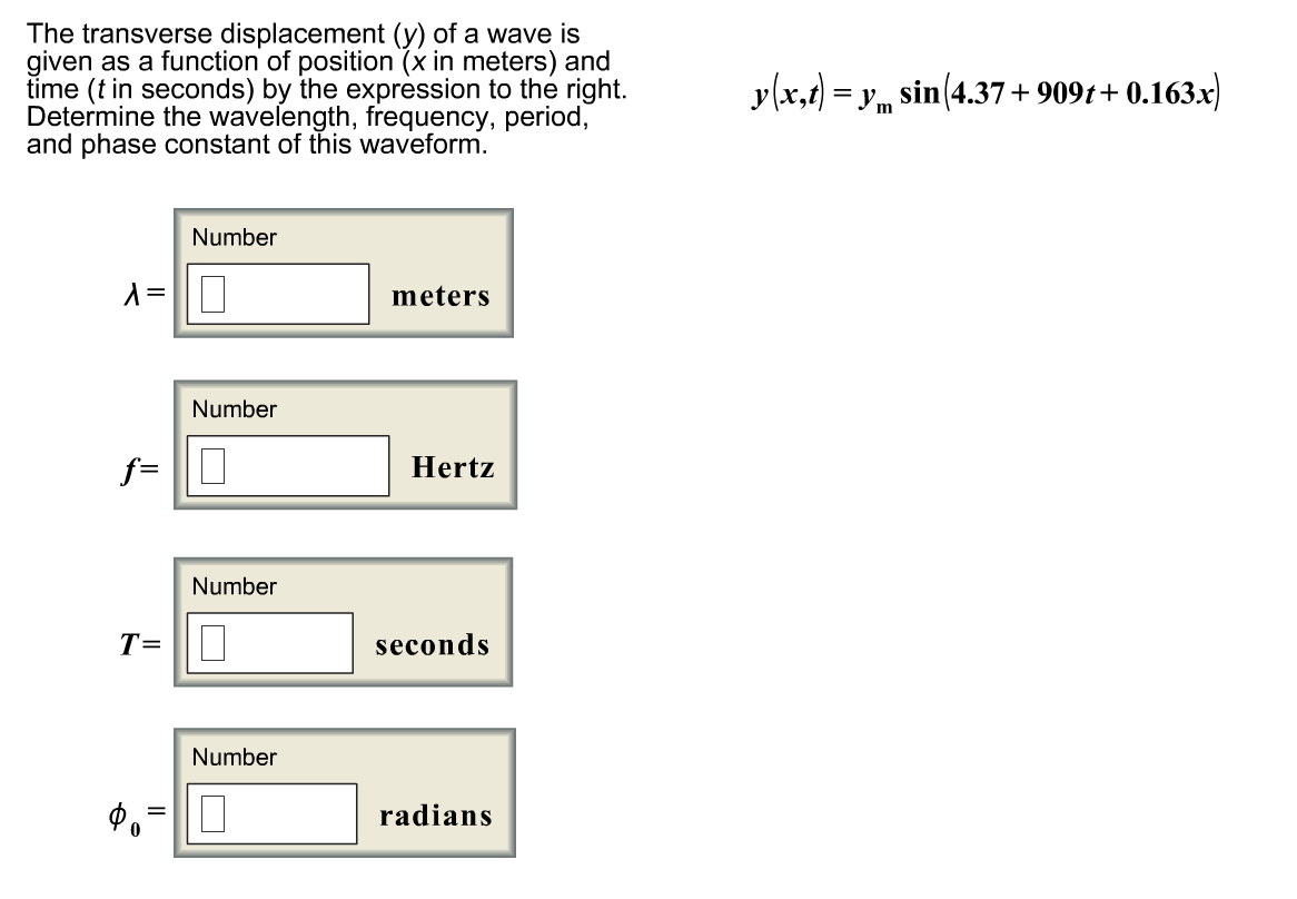 Solved The transverse displacement (y) of a wave is given as | Chegg.com