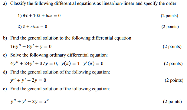 Solved a) Classify the following differential equations as | Chegg.com
