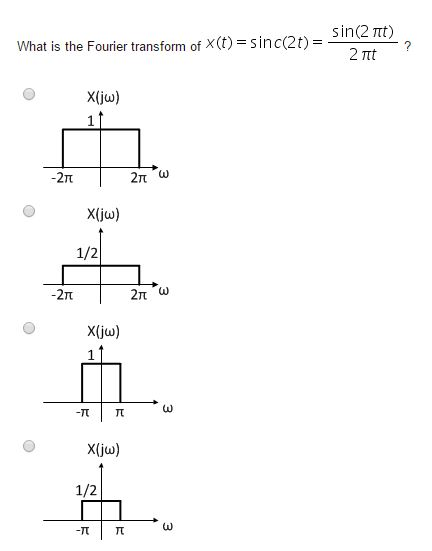 Solved What is the Fourier transform of x(t) = sin c(2t) = | Chegg.com