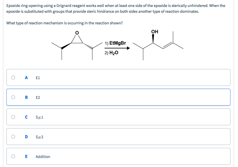 Solved Epoxide ring-opening using a Grignard reagent works | Chegg.com