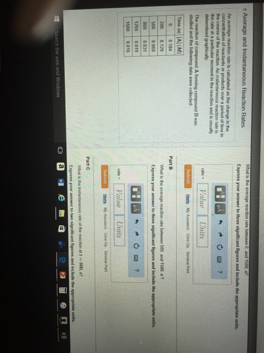 Solved An average reaction rate is calculated as the change | Chegg.com