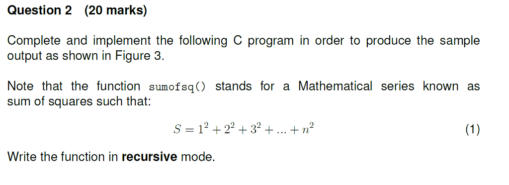 Solved Question 2 (20 marks) Complete and implement the | Chegg.com