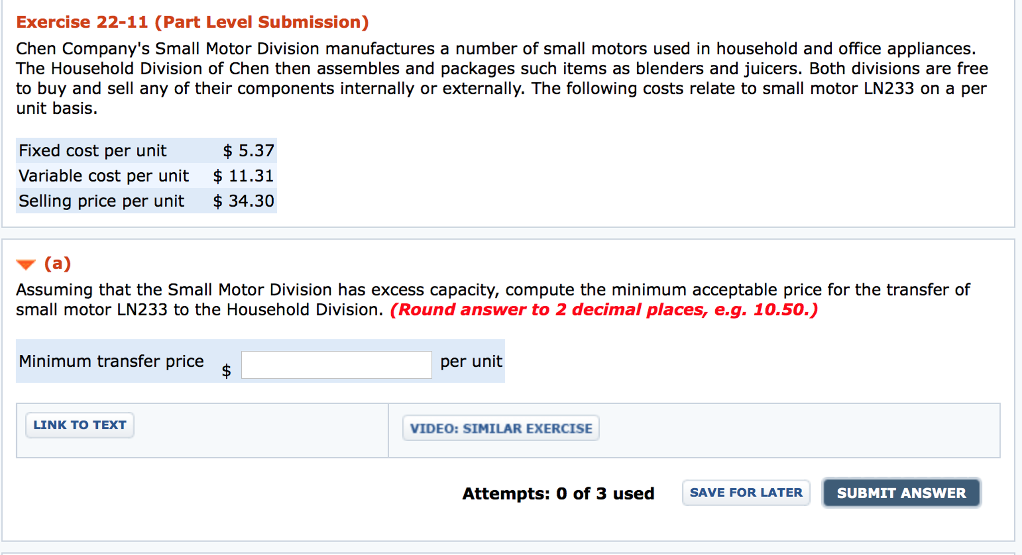 Solved Chen Company's Small Motor Division manufactures a | Chegg.com