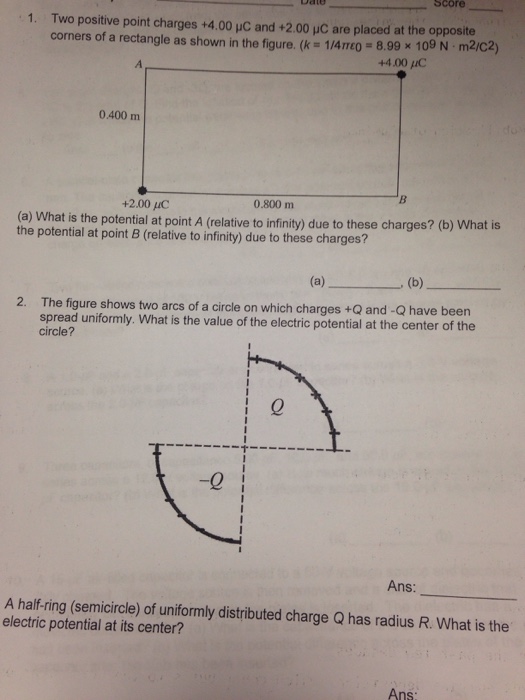 Solved 1. Two positive point charges +4.00 uc and +2.00 uc | Chegg.com
