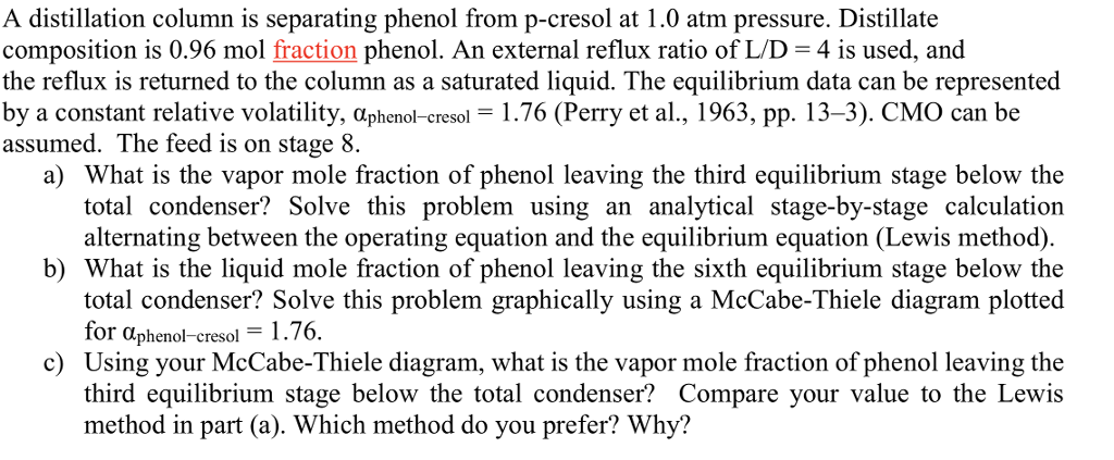 Solved A distillation column is separating phenol from | Chegg.com