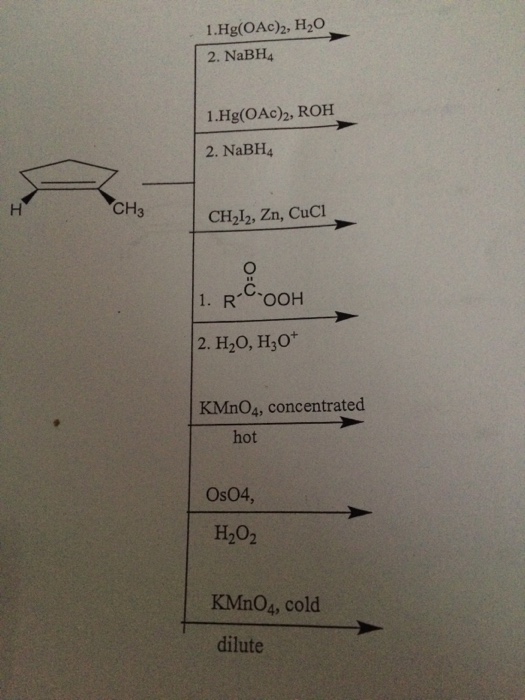 Solved 1.Hg(OAc)2, H20 2. NaBH4 1.Hg(OAc)2, ROH 2. NaBH4 CH3 | Chegg.com