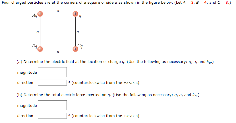 Solved Four charged particles are at the corners of a square | Chegg.com