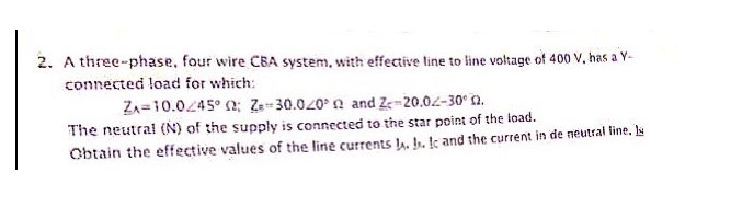 Solved A three-phase, four wire CBA system, with effective | Chegg.com