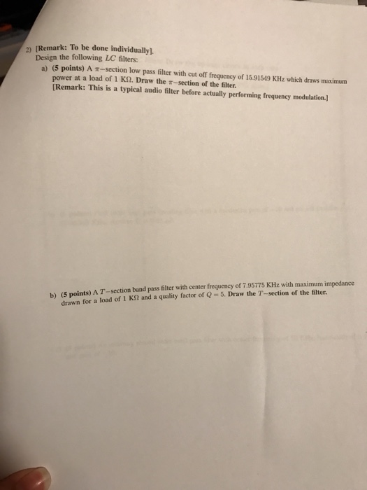 Solved Design the following LC filters: A pi-section low | Chegg.com
