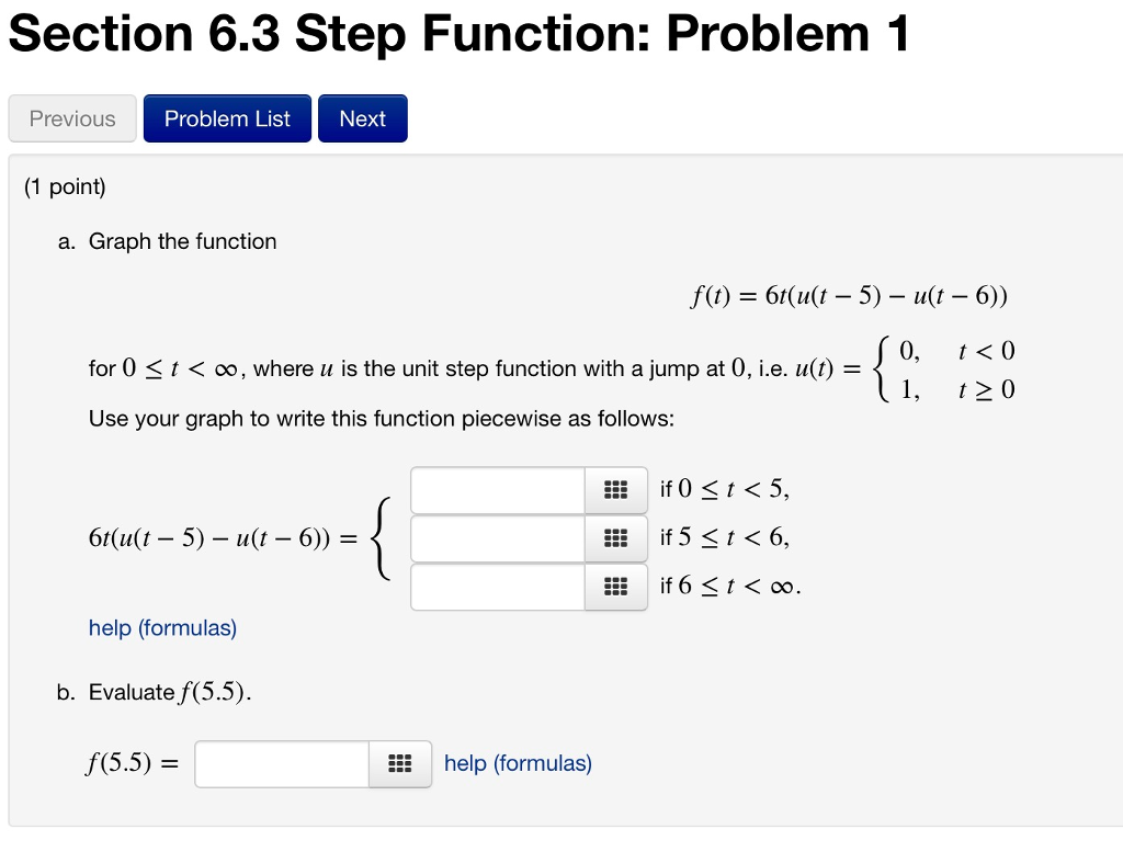 Solved Graph the function f(t) = 6t(u(t - 5) - u(t - 6)) | Chegg.com
