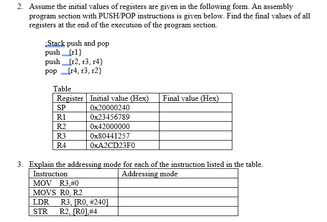 Solved Assume the initial values of registers are given in | Chegg.com