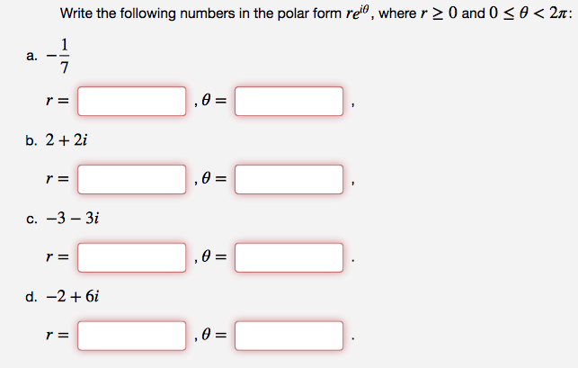 Solved Write the following numbers in the polar form rec), | Chegg.com