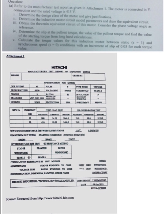 Refer to the manufacturer test report as given in | Chegg.com