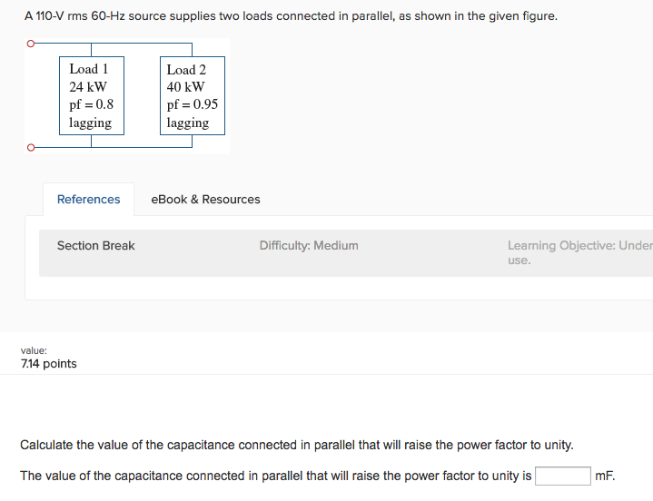 Solved A110-V rms 60-Hz source supplies two loads connected | Chegg.com