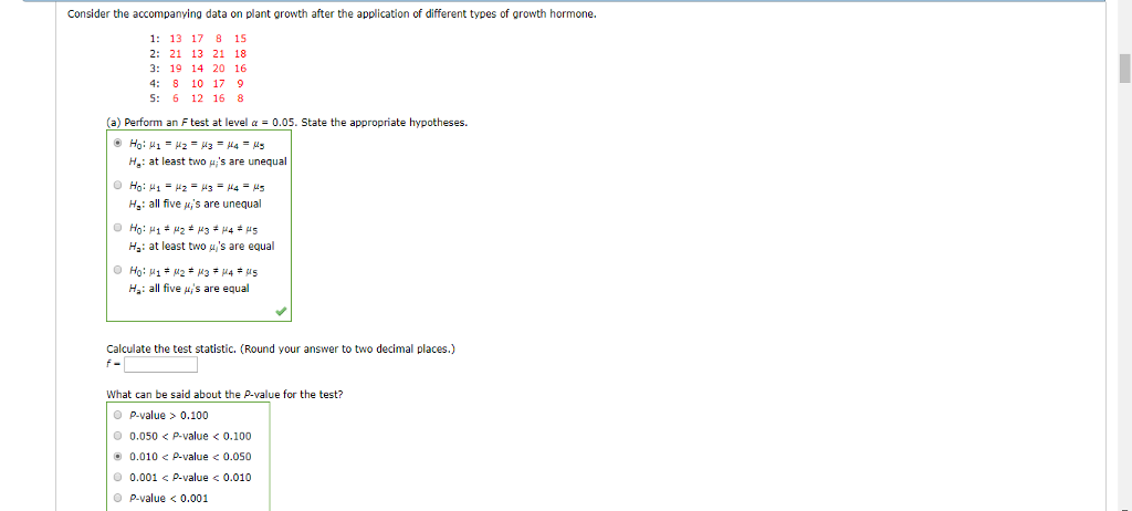 Solved Consider the accompanying data on plant growth after | Chegg.com