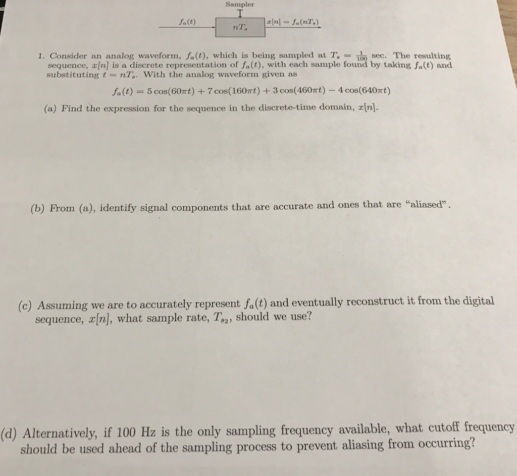Solved Consider an analog waveform, f_a(t), which is being | Chegg.com