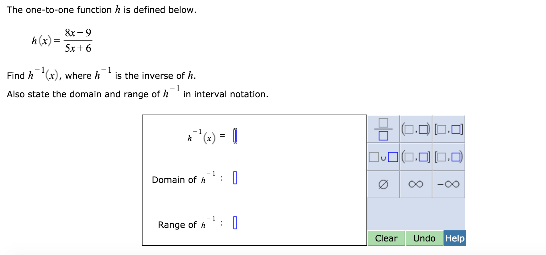 Solved The one-to-one function h is defined below. h(x) = 8x | Chegg.com