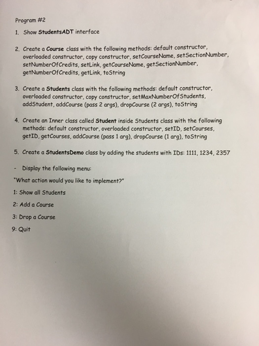 Solved Show StudentsADT interface Create a Course class | Chegg.com