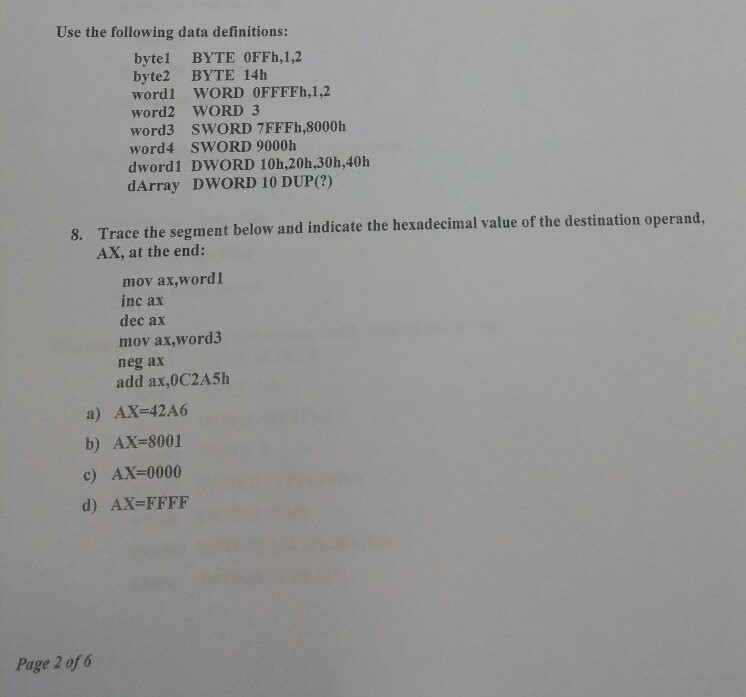 Solved Use the following data definitions: byte1 BYTE | Chegg.com