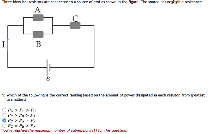 Solved Three identical resistors are connected to a source | Chegg.com